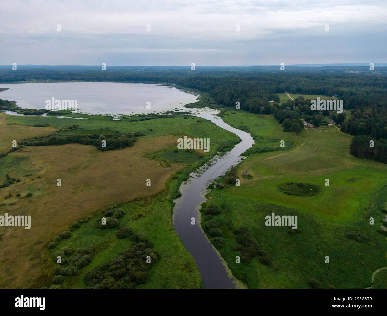 Aerial view of Aleksander Pushkin estate in Mikhaylovskoye reserve ...