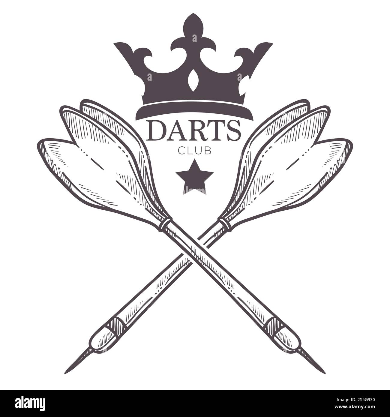 Darts championship, tournament sketch logo vector. Monochrome outline ...