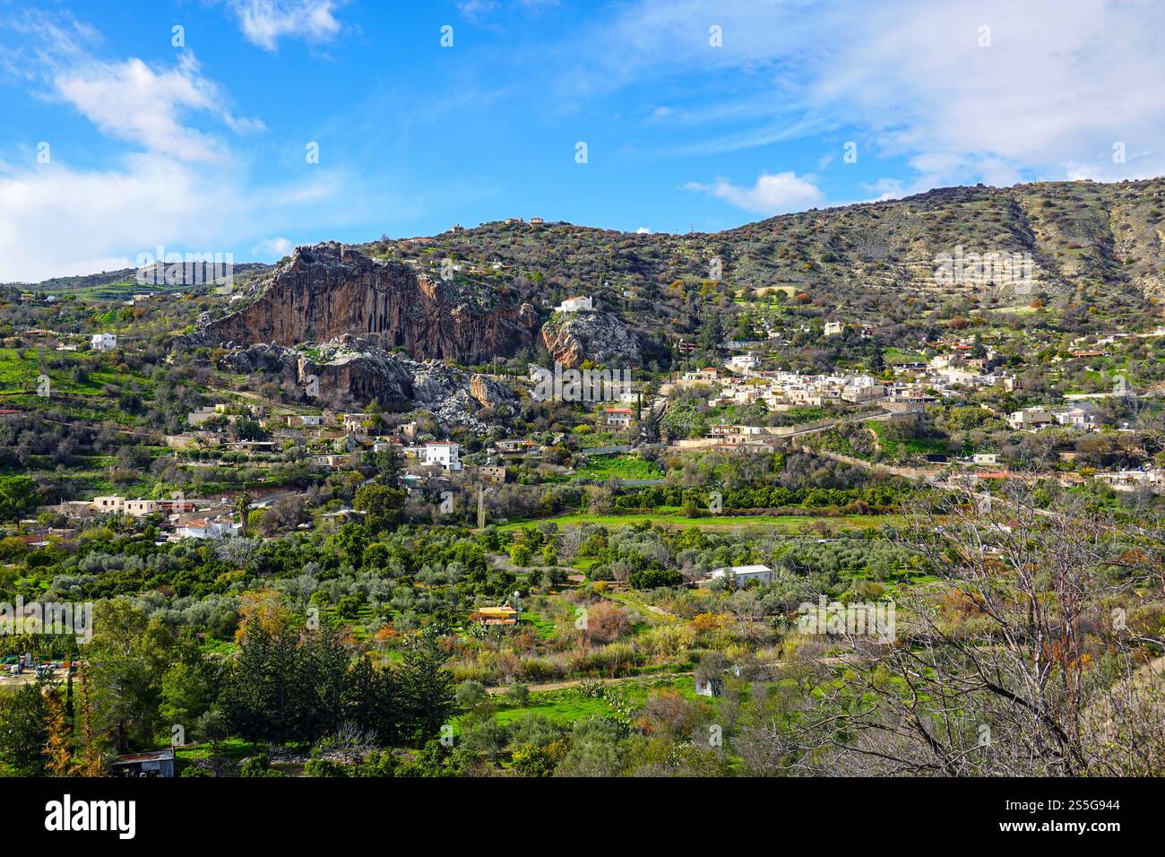 The small village of Episkopi and its surrounding cliffs, Winter on the ...