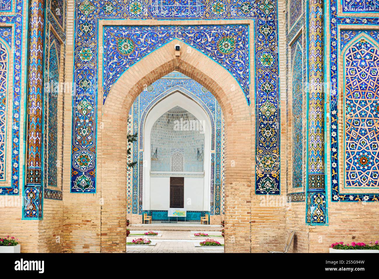 Gur Emir mausoleum exterior with arch and mosaic walls of the Asian ...