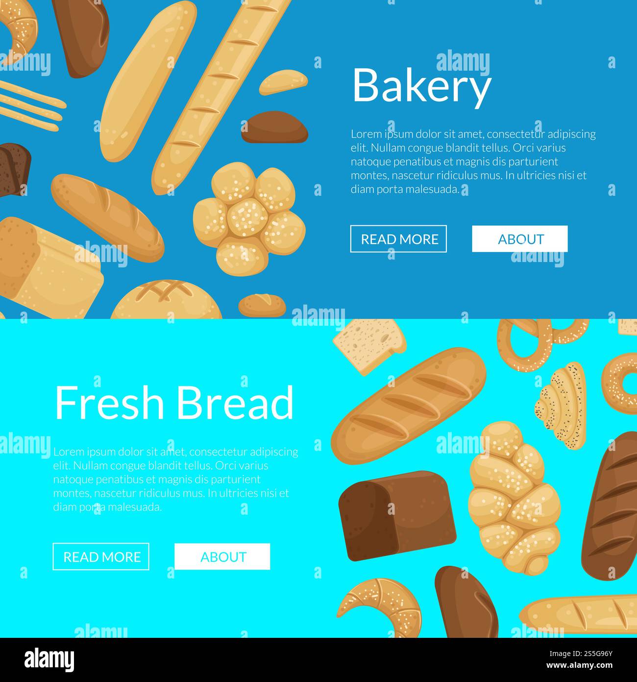 Vector cartoon bakery pattern or background illustration. Colored background with bakery ...