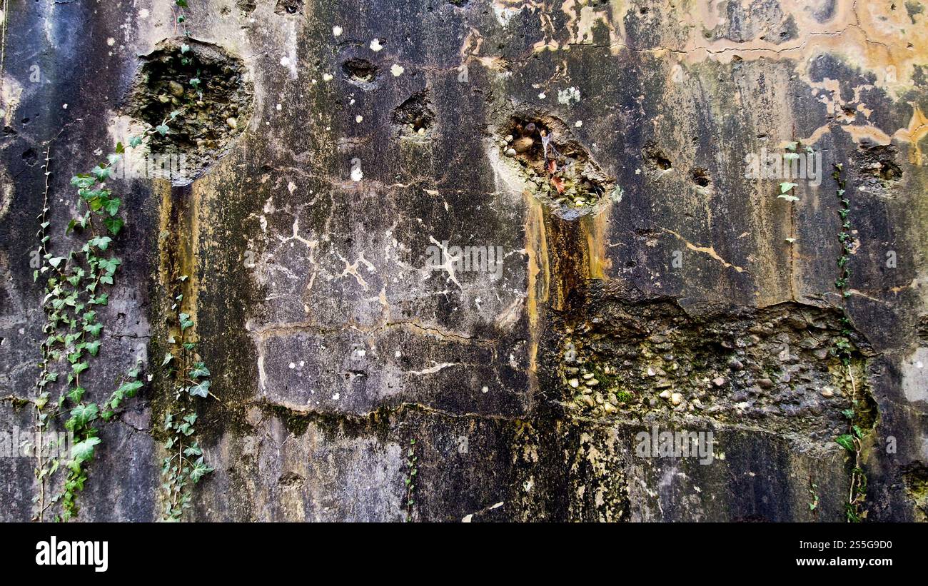 Bunker wall damaged by shells, french artillery battery, Verdun area ...