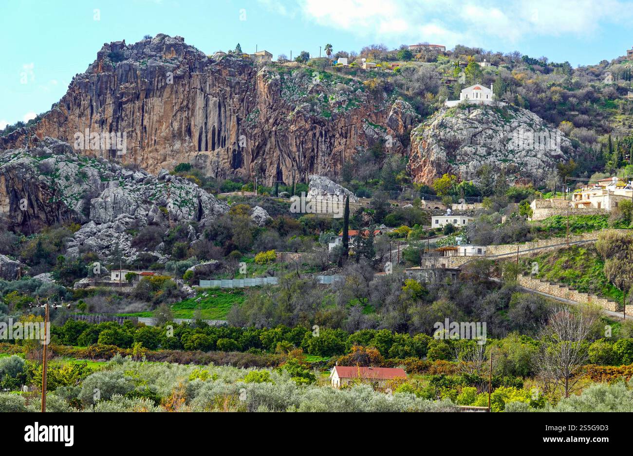 The small village of Episkopi and its surrounding cliffs, Winter on the ...