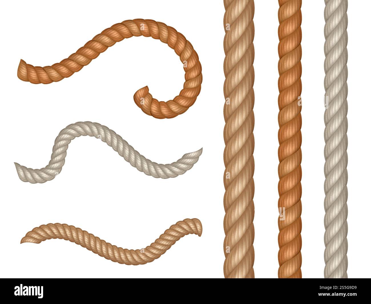 Realistic vector nautical cables and seamless rope isolated on white ...