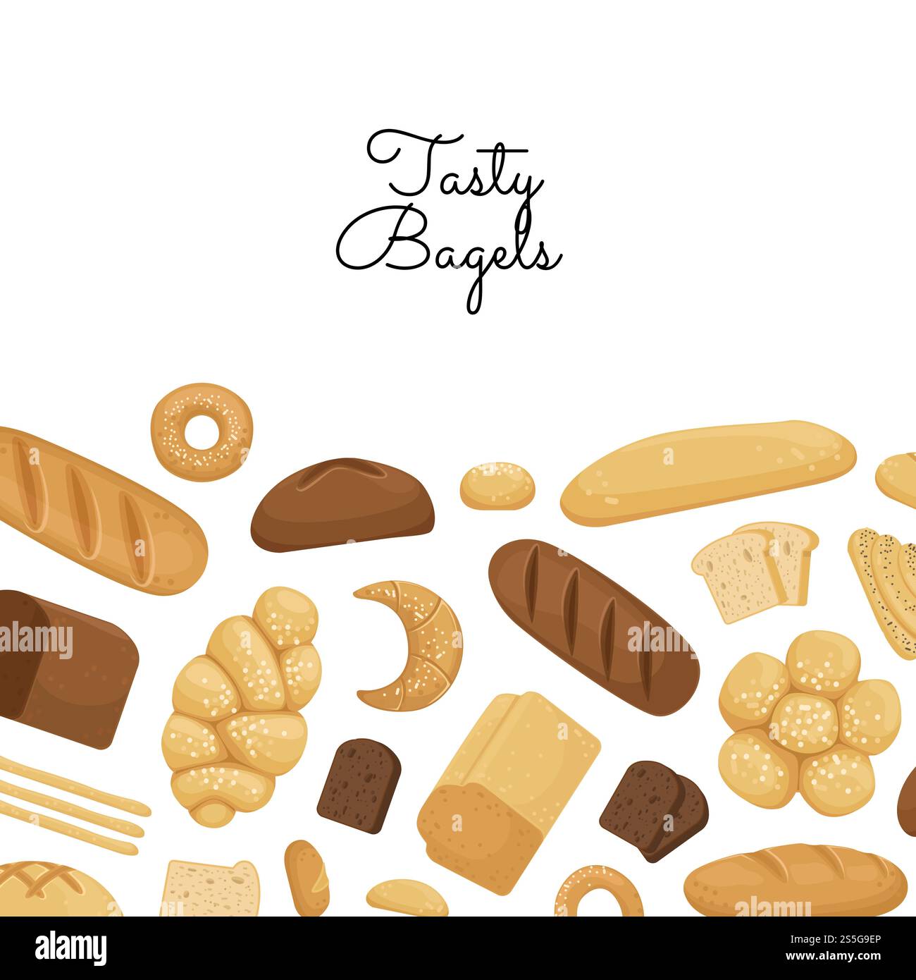 Vector cartoon bakery food set background illustration. Banner and poster with text. Vector ...