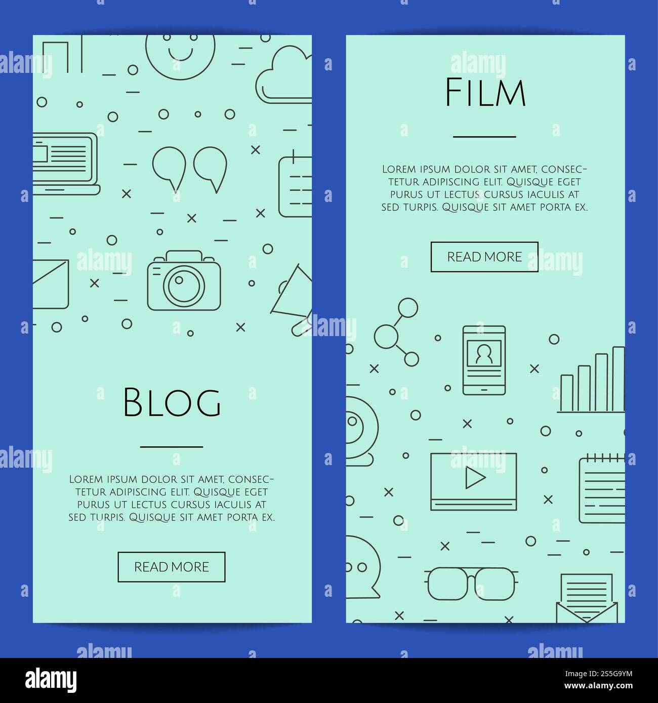 Vector line blog icons web banner templates illustration for website ...