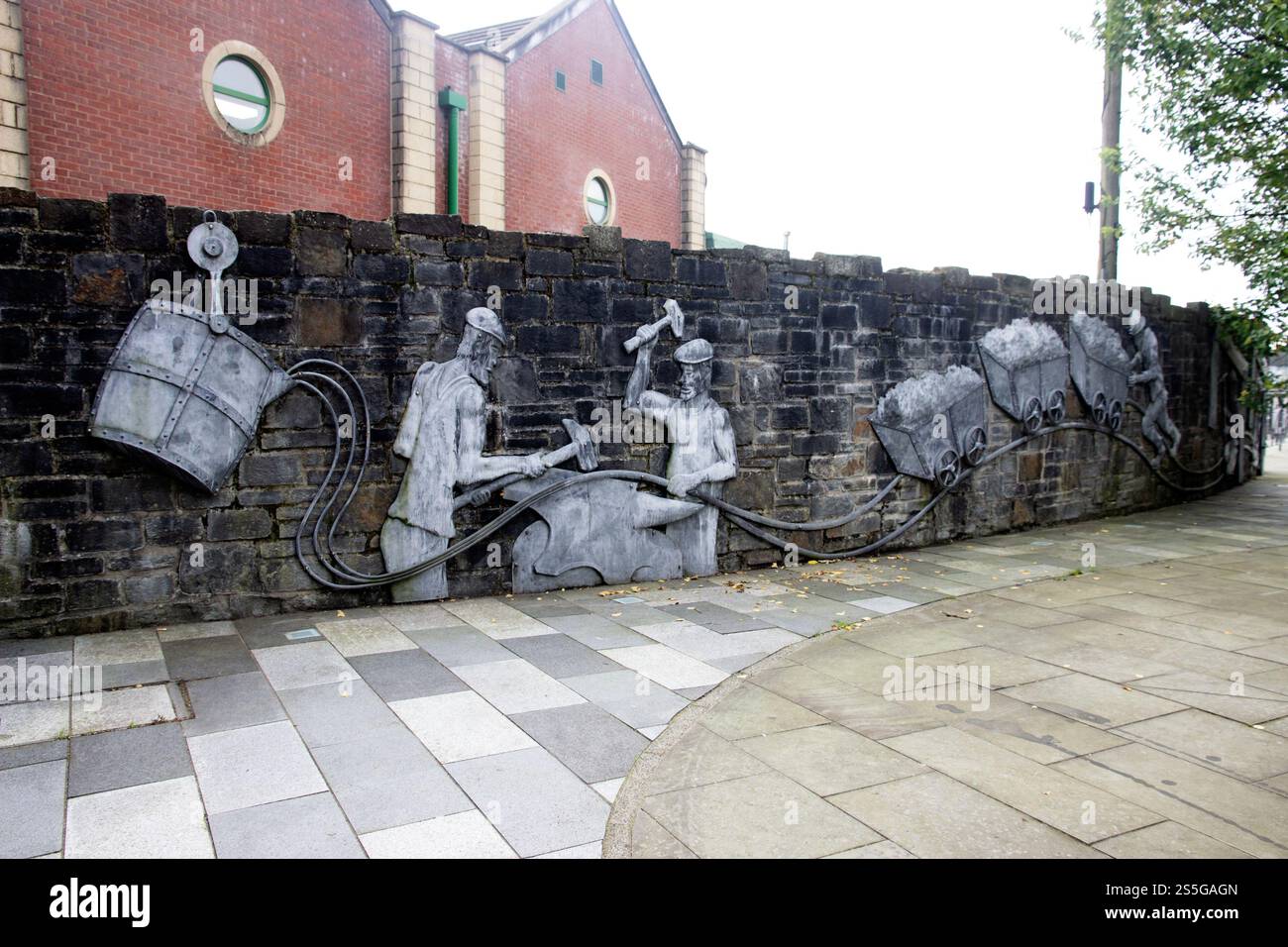 Metal artwork and gates at Bank Square, Ebbw Vale around Heart of the ...