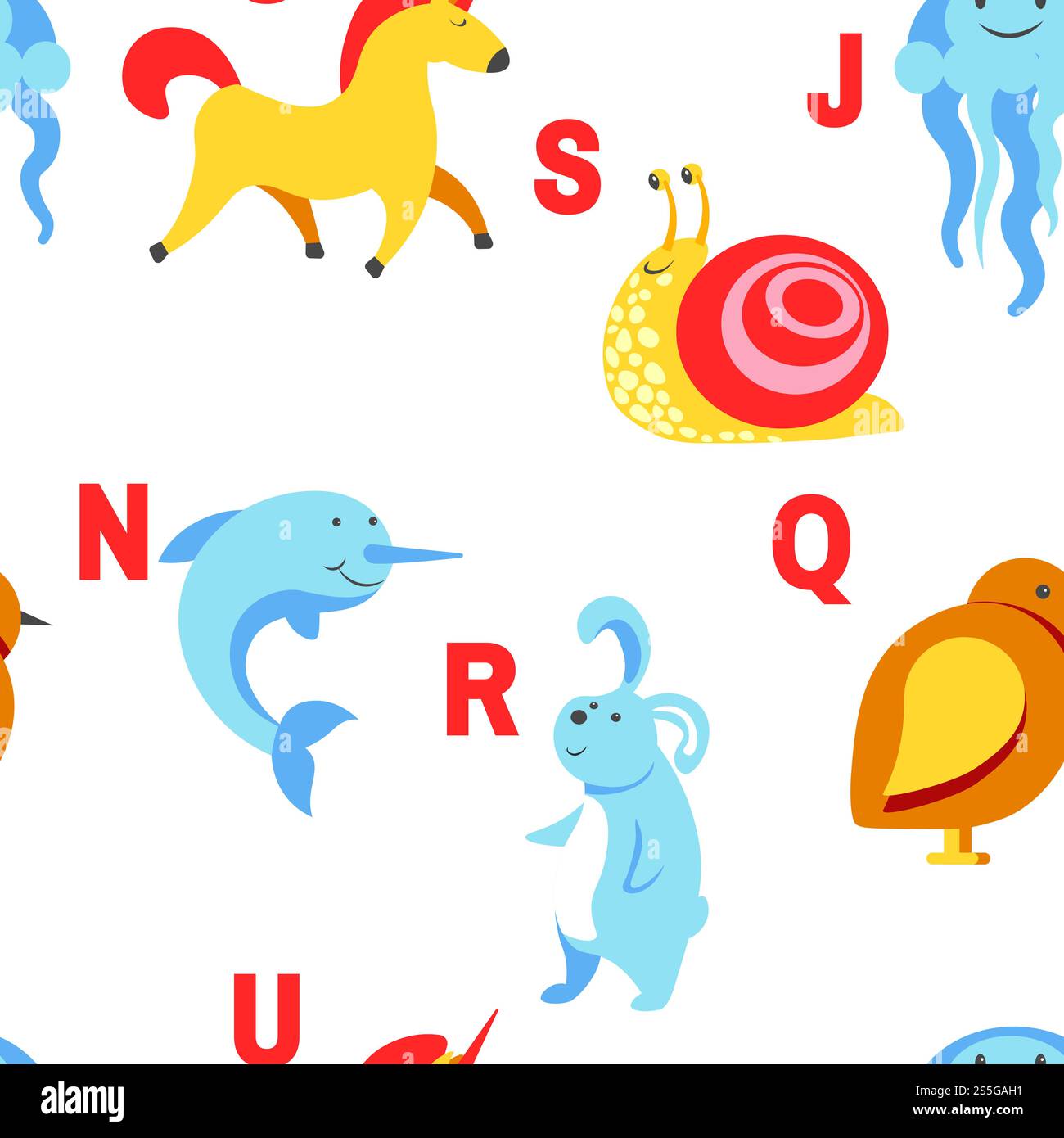 Alphabet animals and letters study material for children vector. U for ...