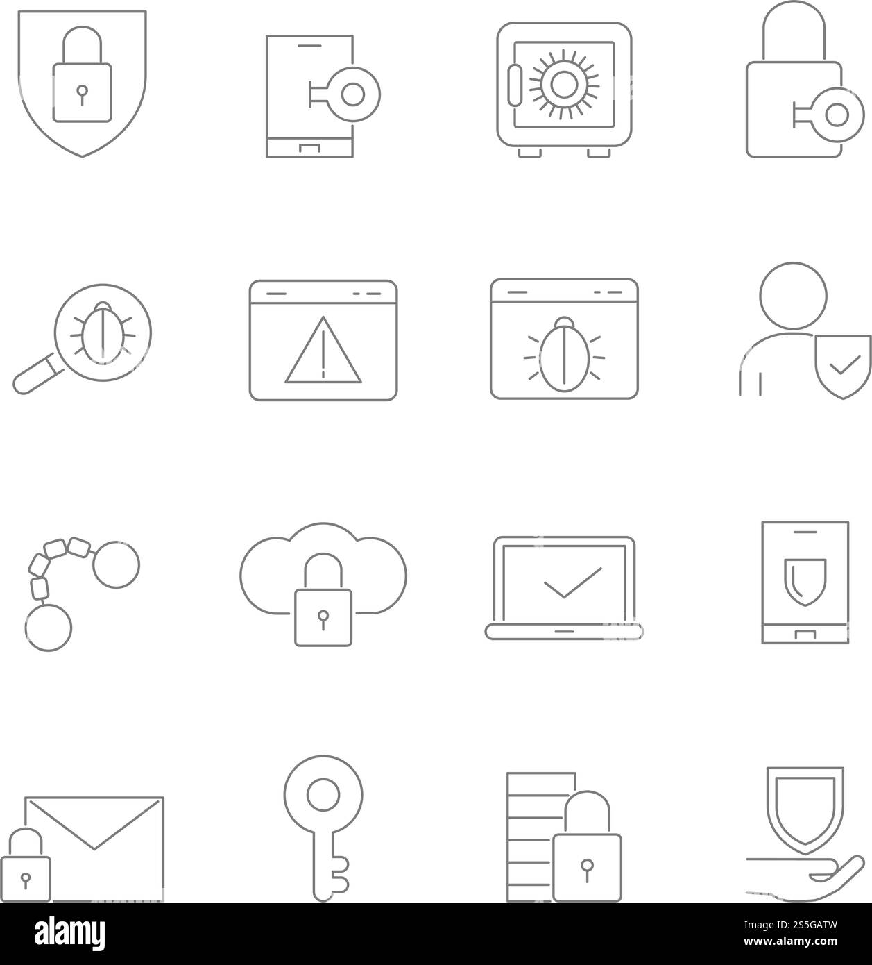 Cyber security symbols. Vector linear pictures. Illustration of cyber ...
