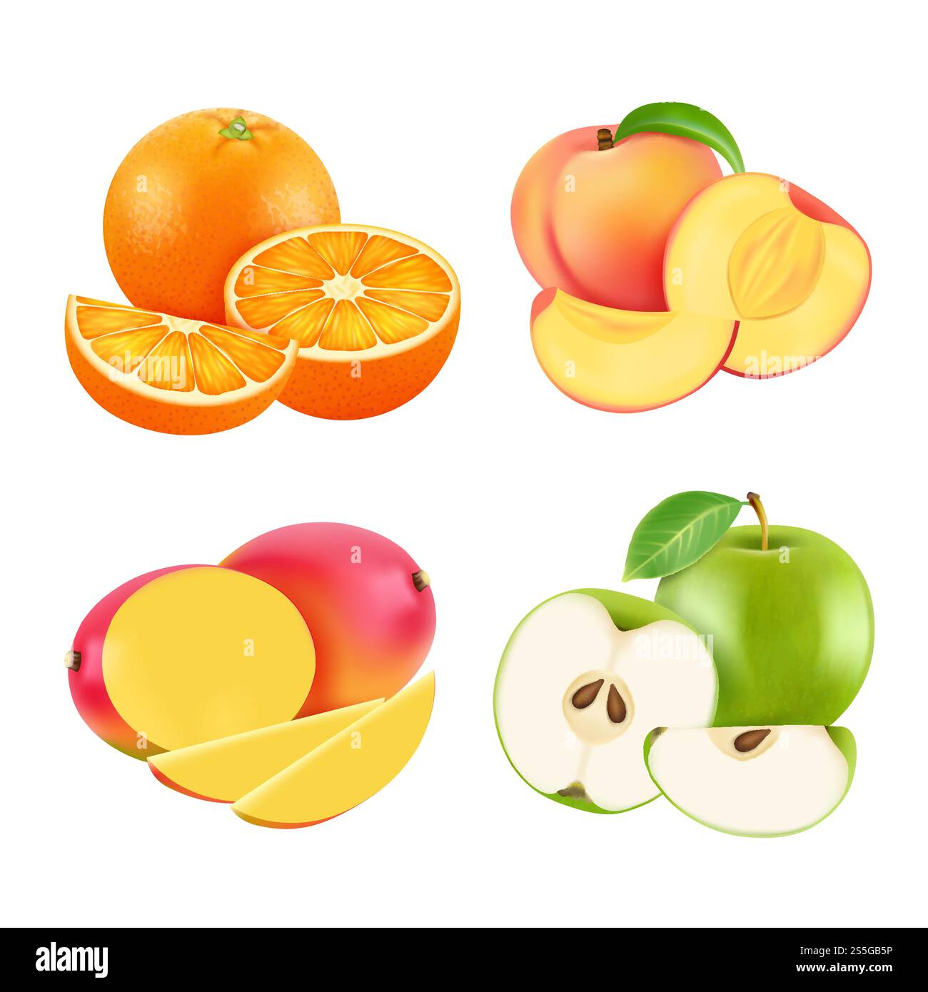 Vector illustrations of various fresh fruits. Realistic vector pictures ...