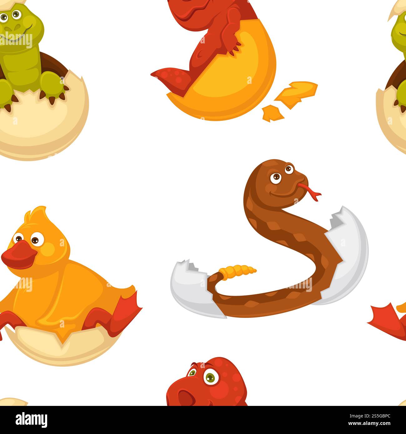Animals born from eggs, eggshells and reptiles seamless pattern vector ...