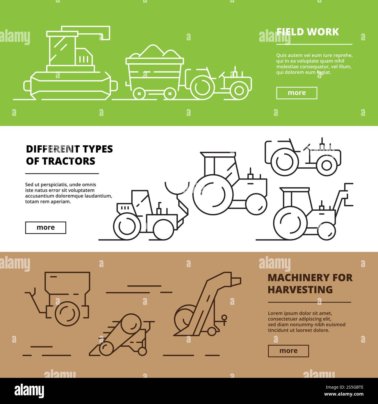 Agriculture banners. Farm machinery harvester tractors agribusiness ...