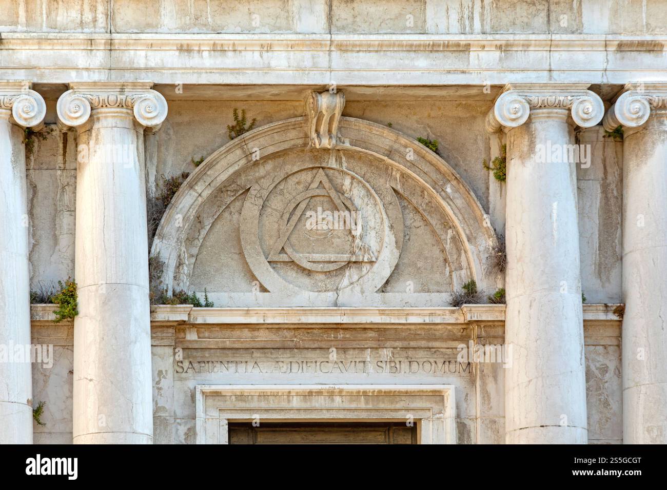 Venice, Italy - June 16, 2019: Eye Symbol in Circle Triangle at Top of ...