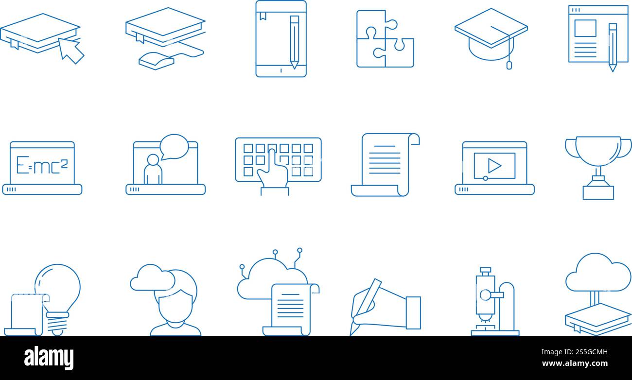 Online education icons. Training study courses college special school ...