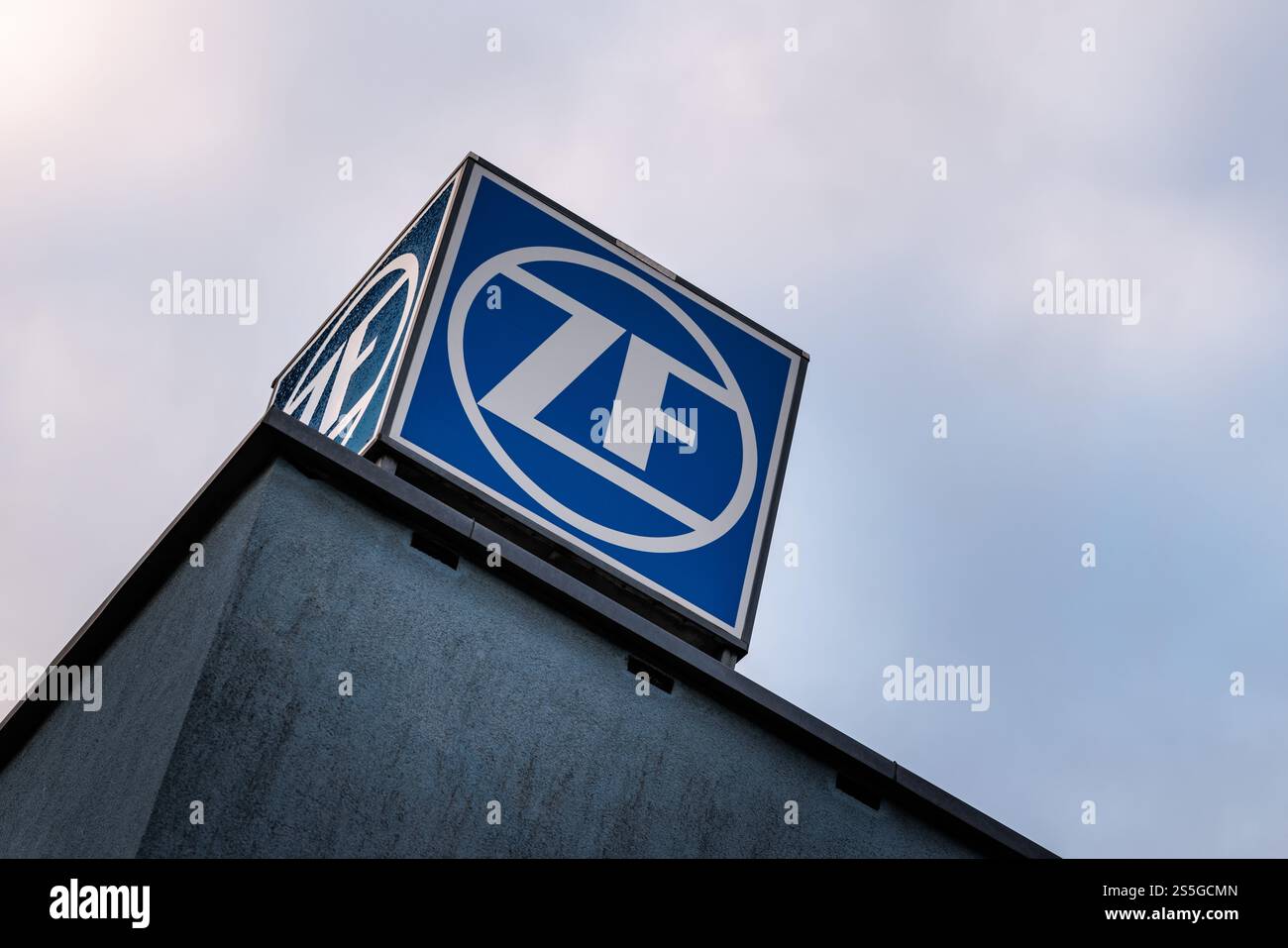 10 January 2025, Bavaria, Munich: The ZF logo can be seen on the roof ...