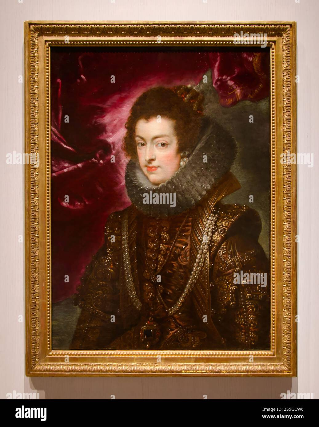 Circa 1632 oil on canvas painting Isabella of Bourbon King Philip IV's first wife Attired in ...