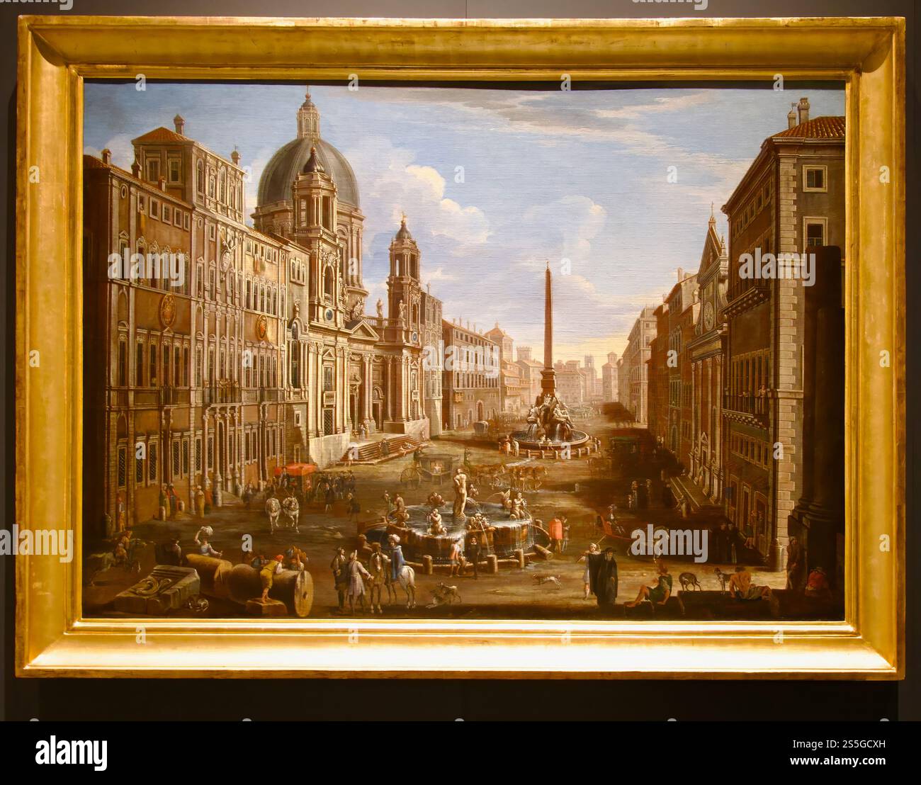 Circa 1667 oil on canvas painting View of the Piazza Navona Rome by ...