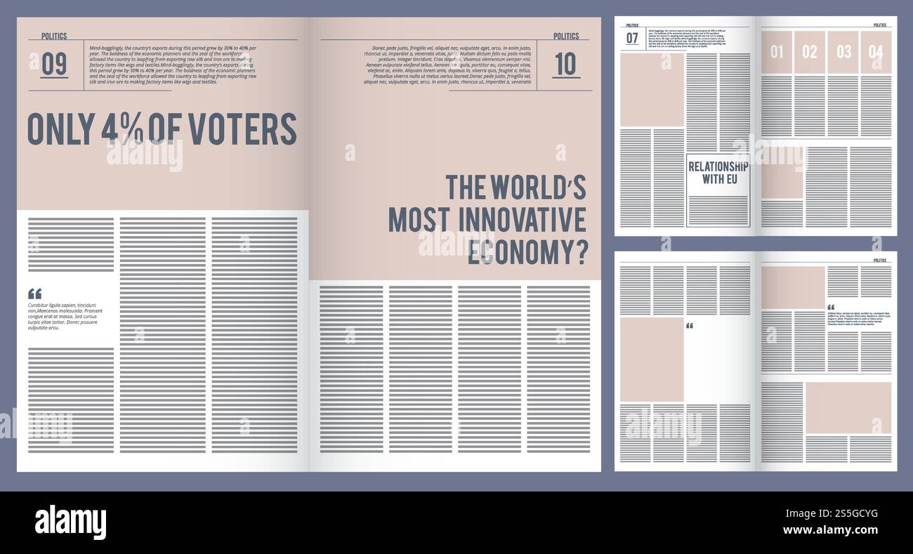 Magazine template. Advertisement brochure pages layout cover photo and ...