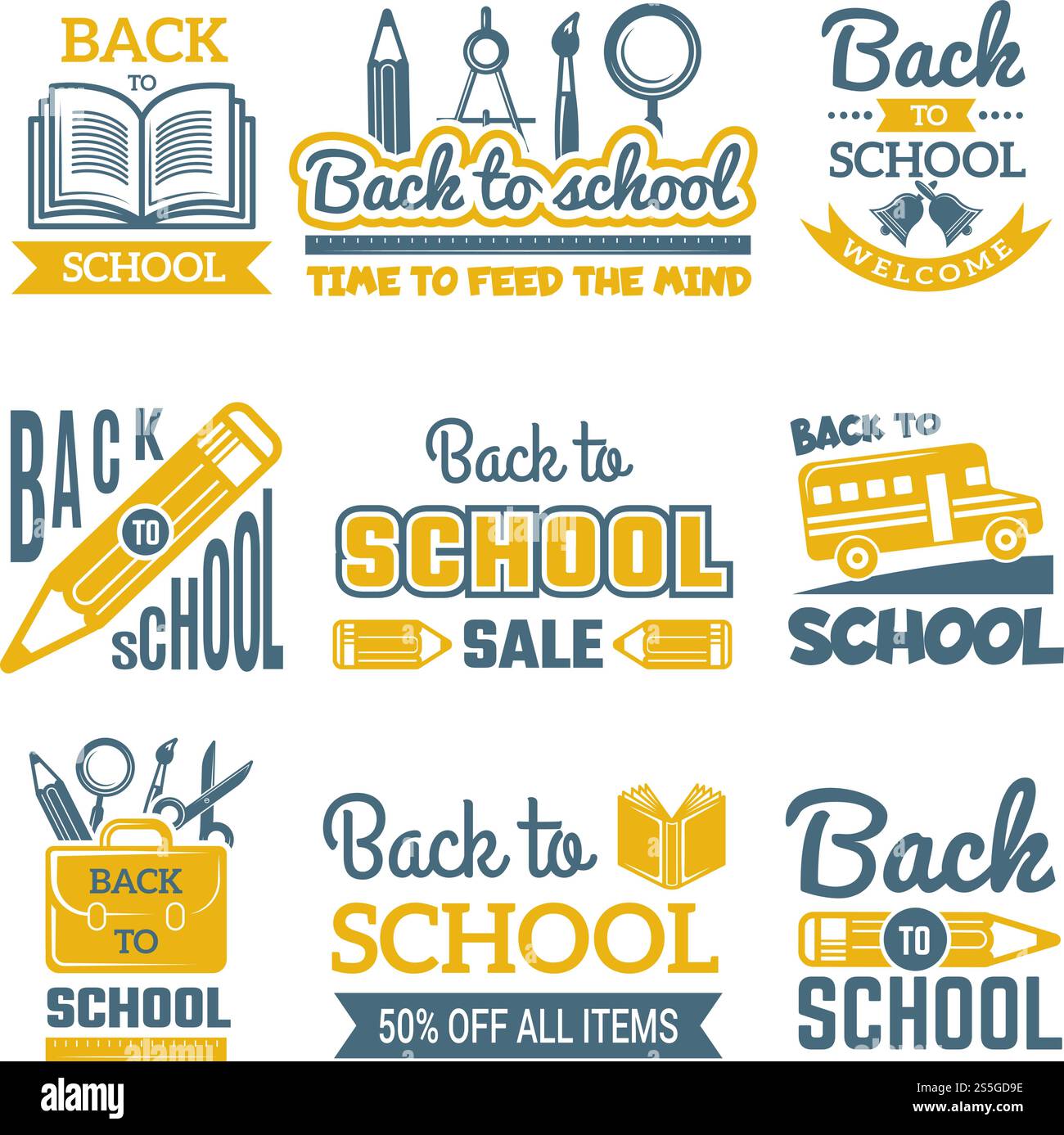 Back to school labels set. Vector monochrome badges isolate. Back to ...