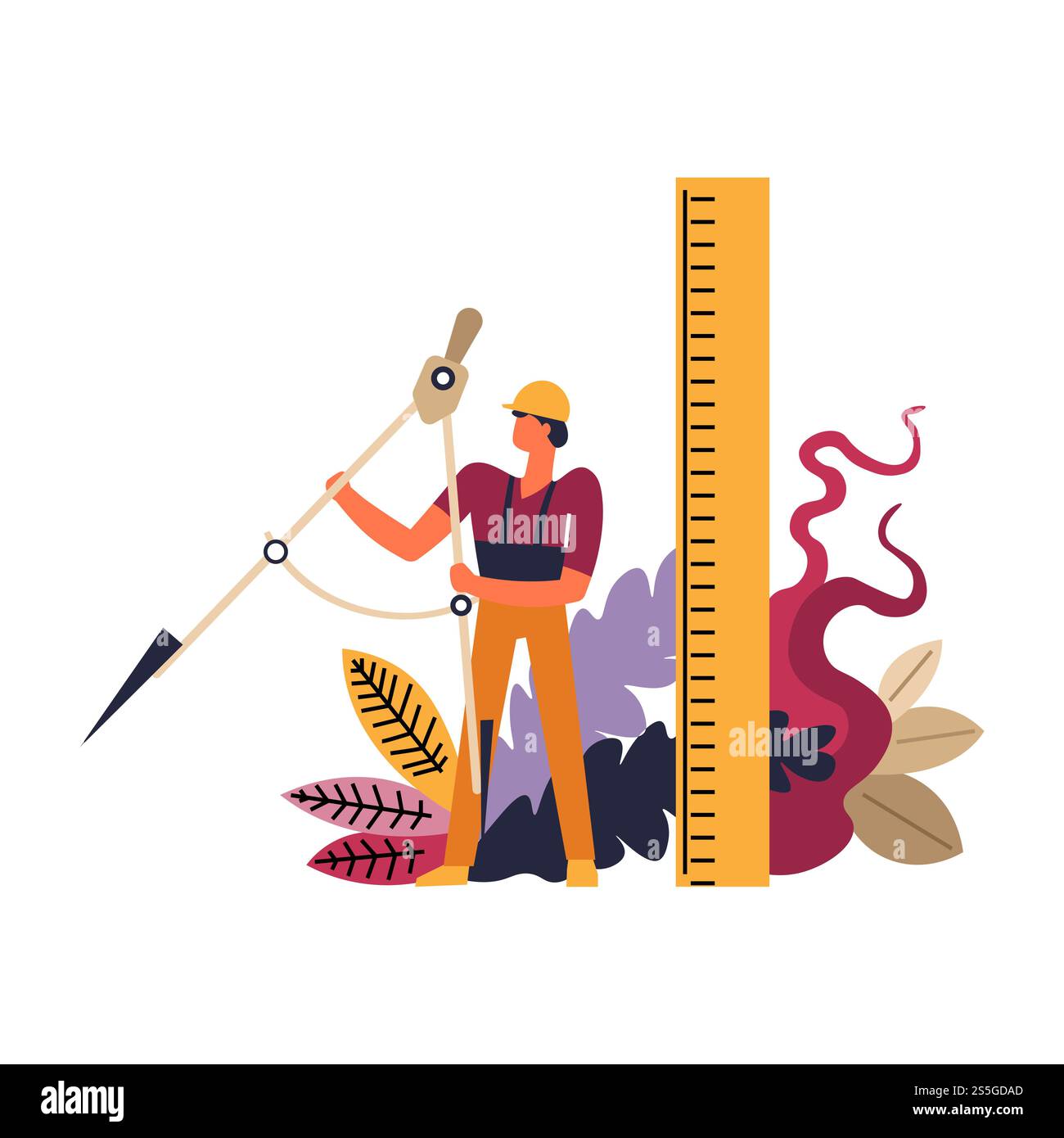 Builder wearing helmet, man worker with rulers tools and measuring ...