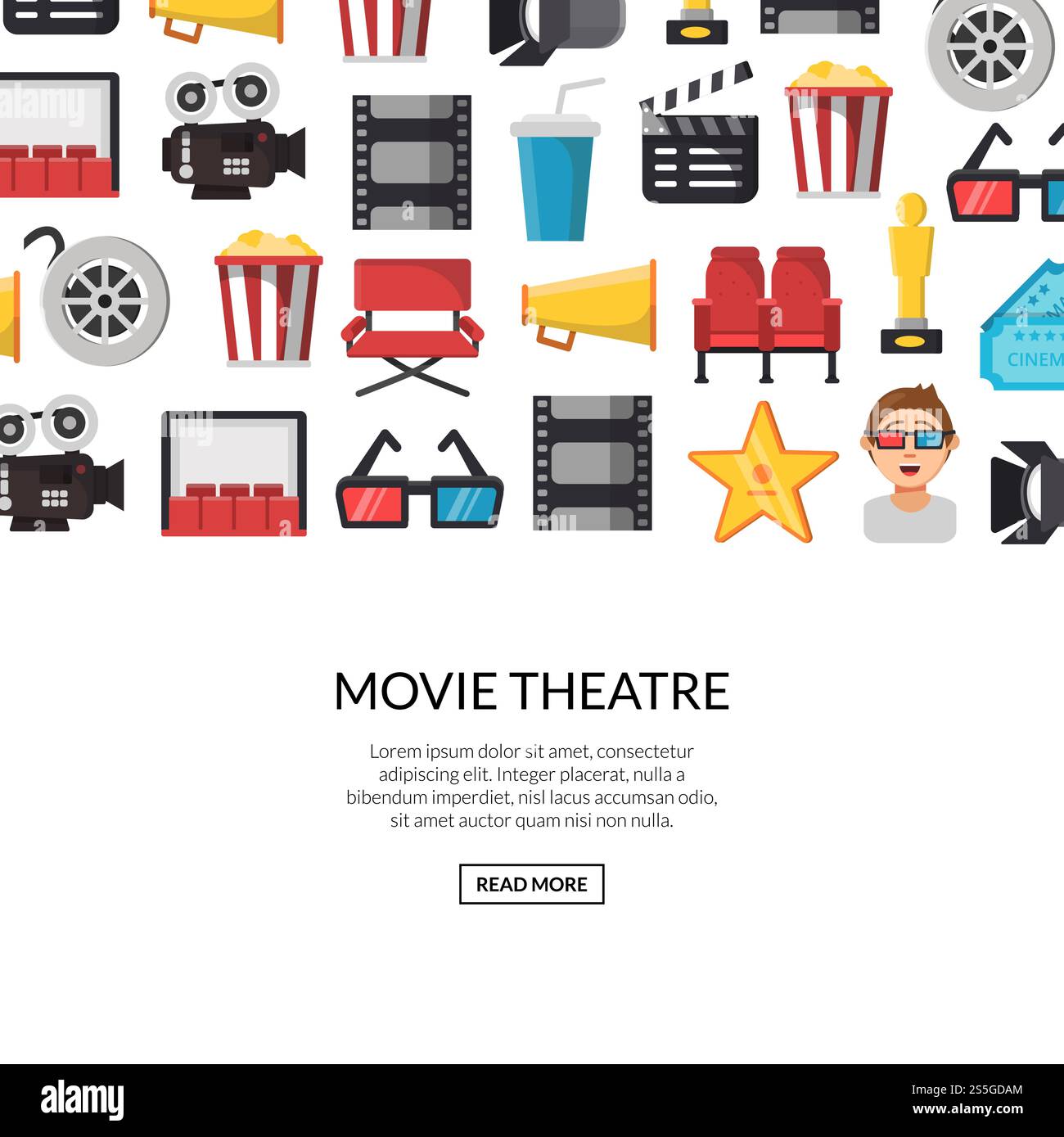 Vector flat cinema icons background with place for text illustration ...