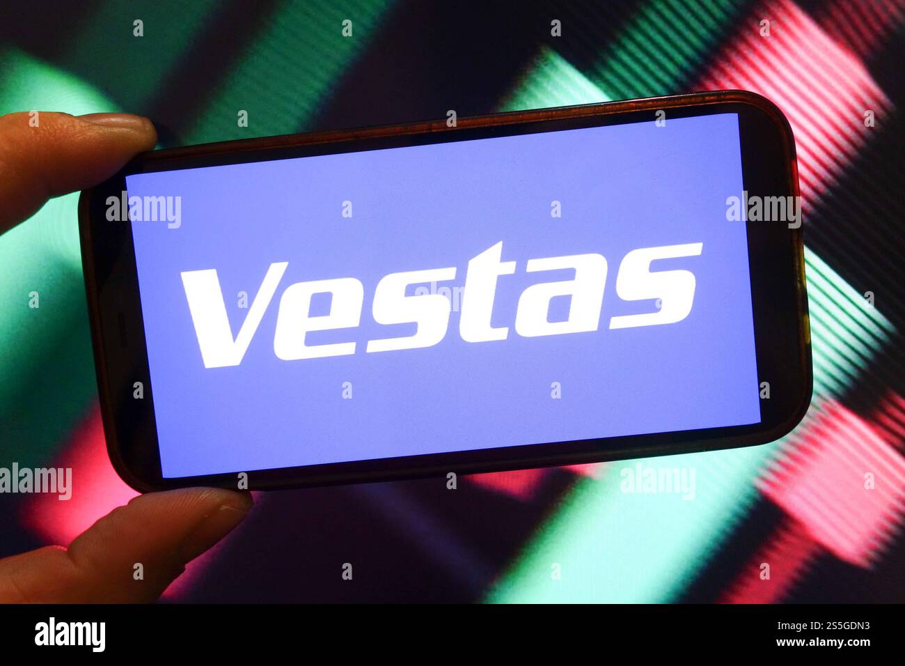 In this photo illustration, the Vestas Wind Systems company logo is ...
