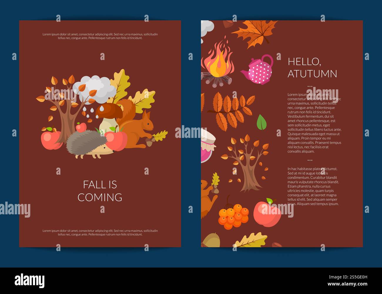 Vector cartoon autumn elements and leaves card or flyer template ...