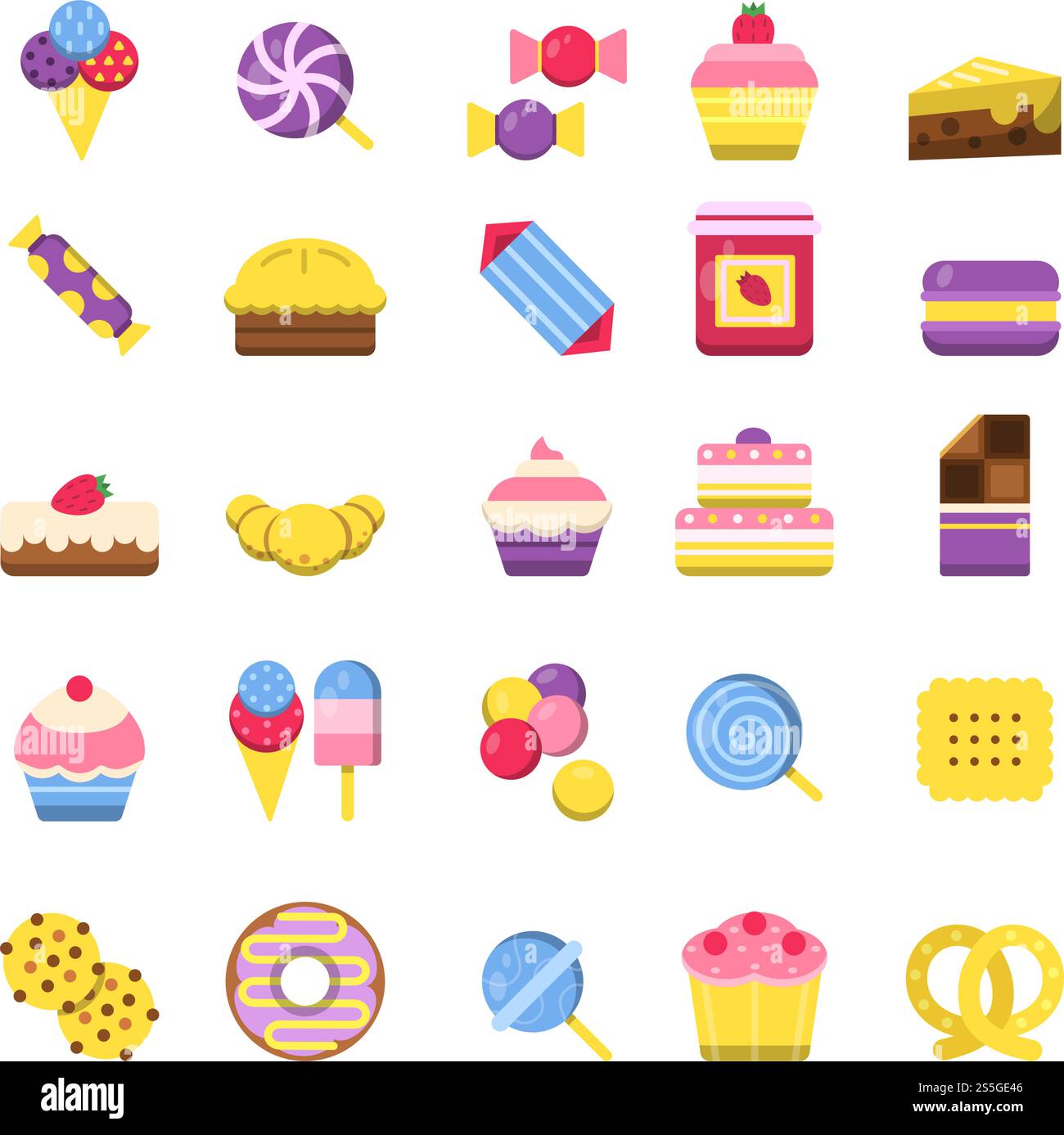 Sweets icon. Chocolate candy biscuits ice cream pie vector colorful ...