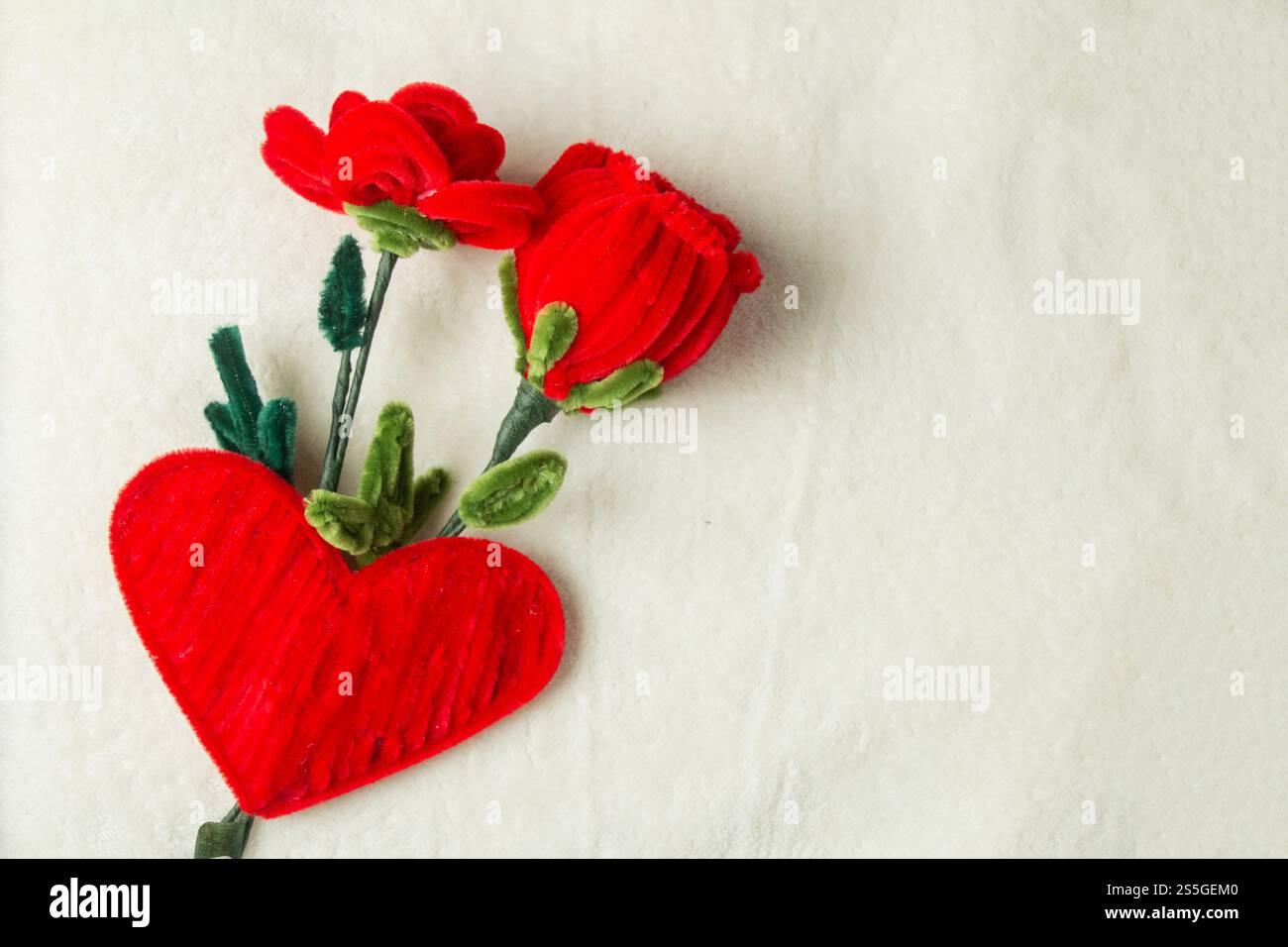 Red Rose Stem and Heart made of wire, crafts, pipe cleaners, negative ...