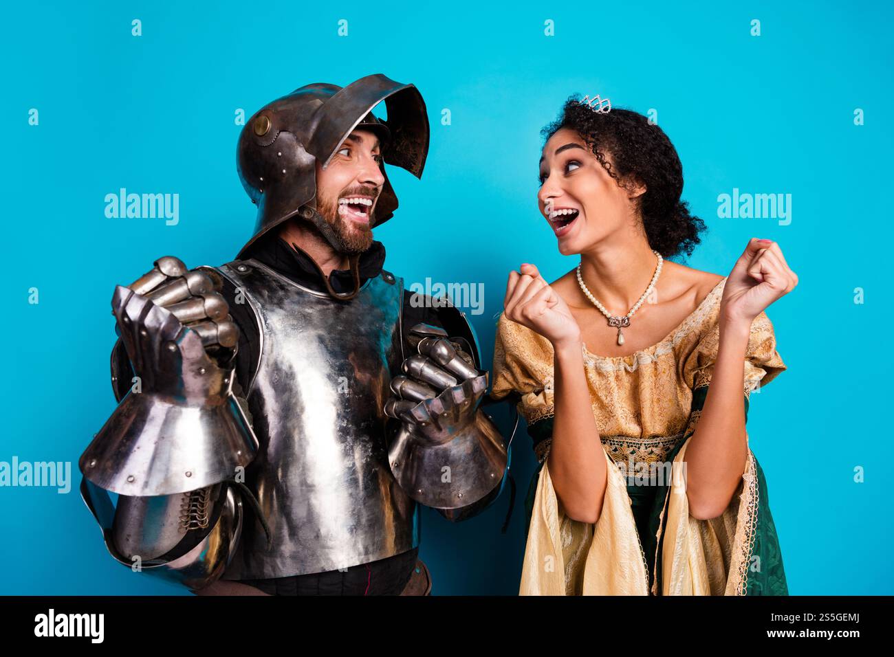 Excited Couple Dressed as a Knight and Princess in Medieval Costumes ...