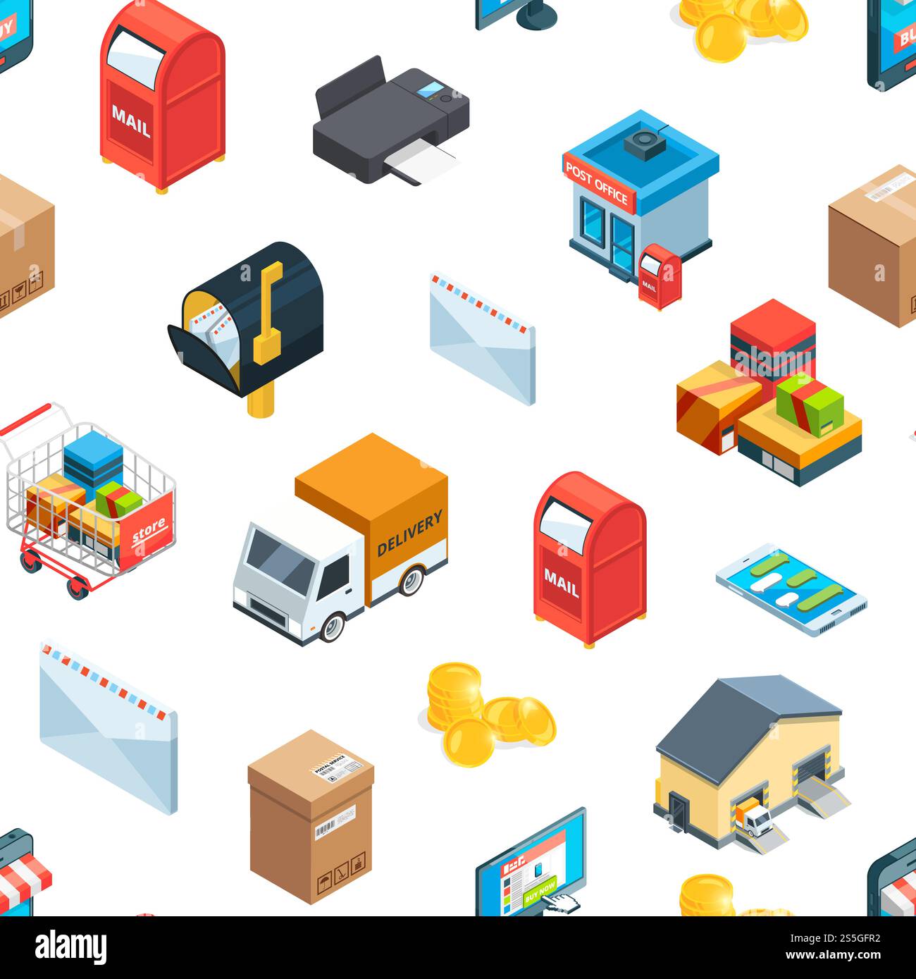Vector isometric logistics and delivery icons pattern or background ...