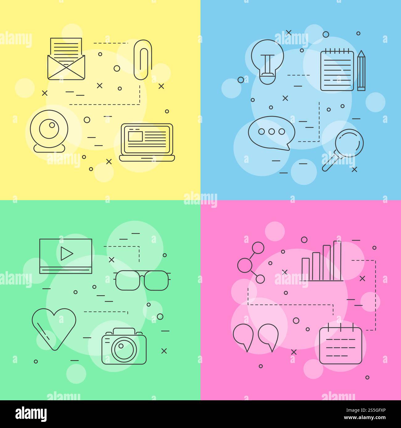 Vector line set of blog icons infographic color backdrop concept ...