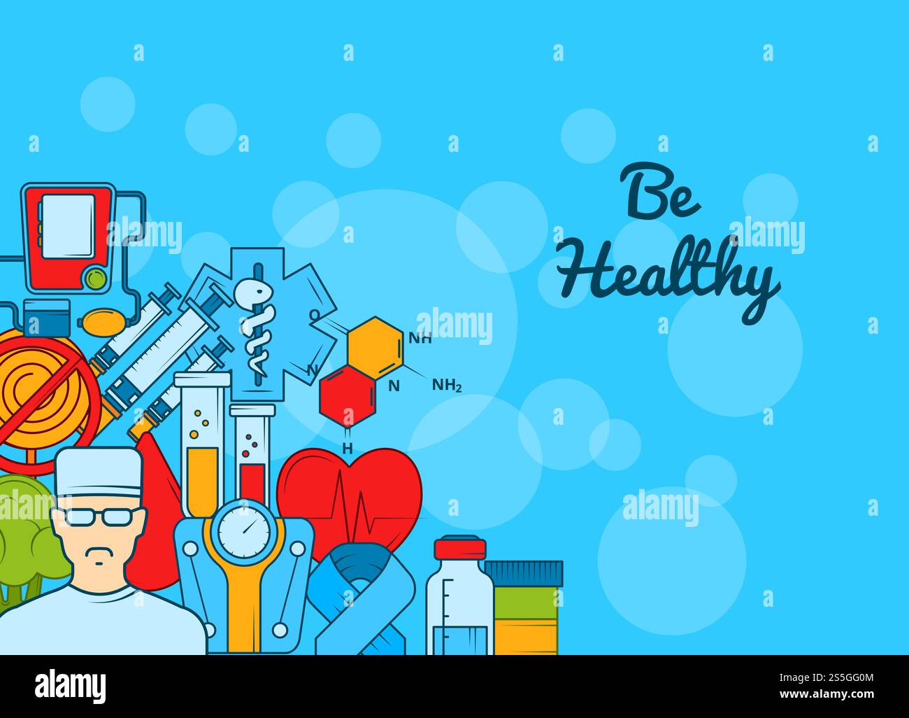 Vector colored diabetes icons background web banner for hospital with ...