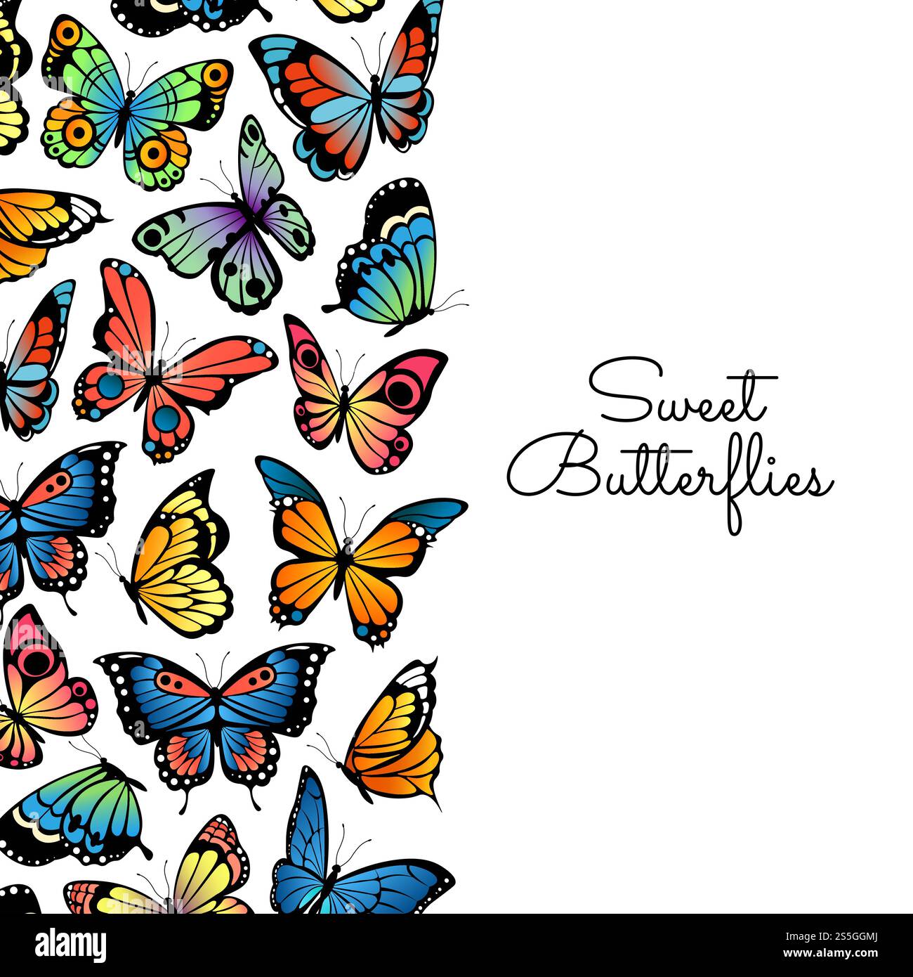 Vector decorative colored butterflies of set background illustration ...