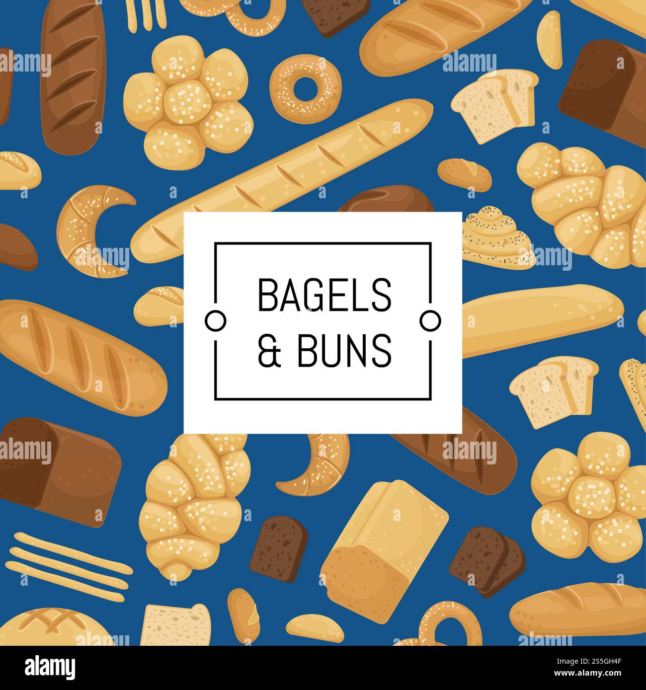 Vector cartoon bakery elements background with place for text illustration. Vector cartoon ...