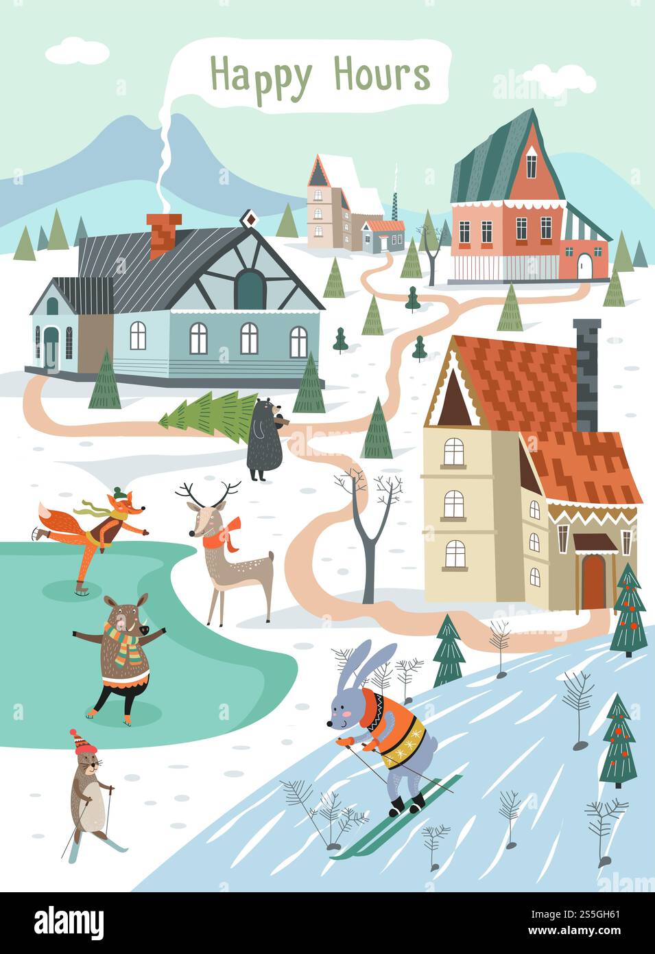 Animals playing outdoors vector skiing hi-res stock photography and ...