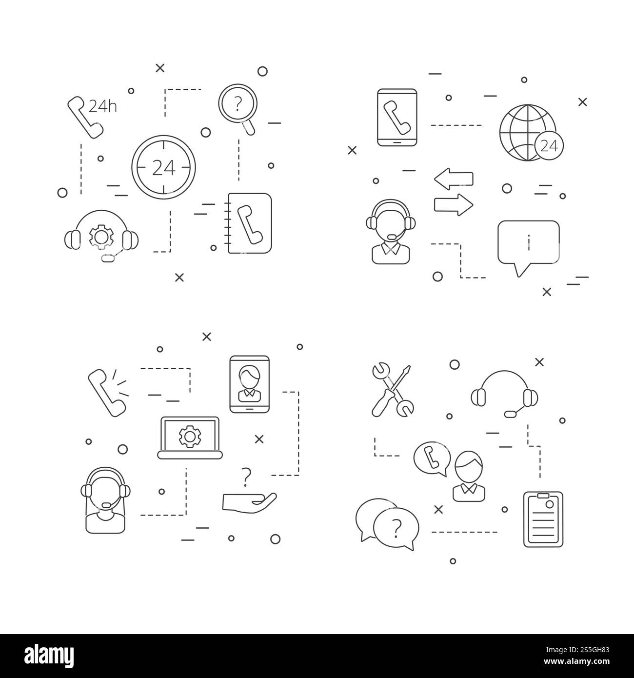 Vector line call support center icons infographic concept illustration ...