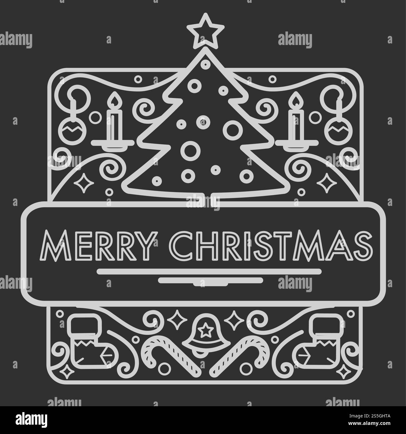 Merry Christmas and happy new year greeting vector. Sketch with symbols ...