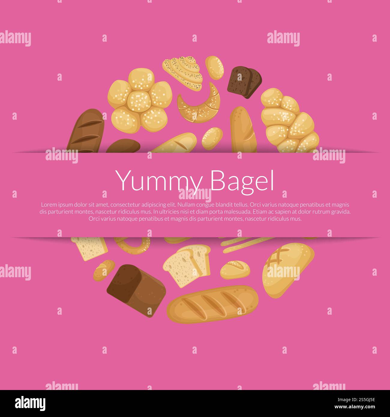 Vector cartoon bakery elements in paper pocket background with place for text and shadows ...