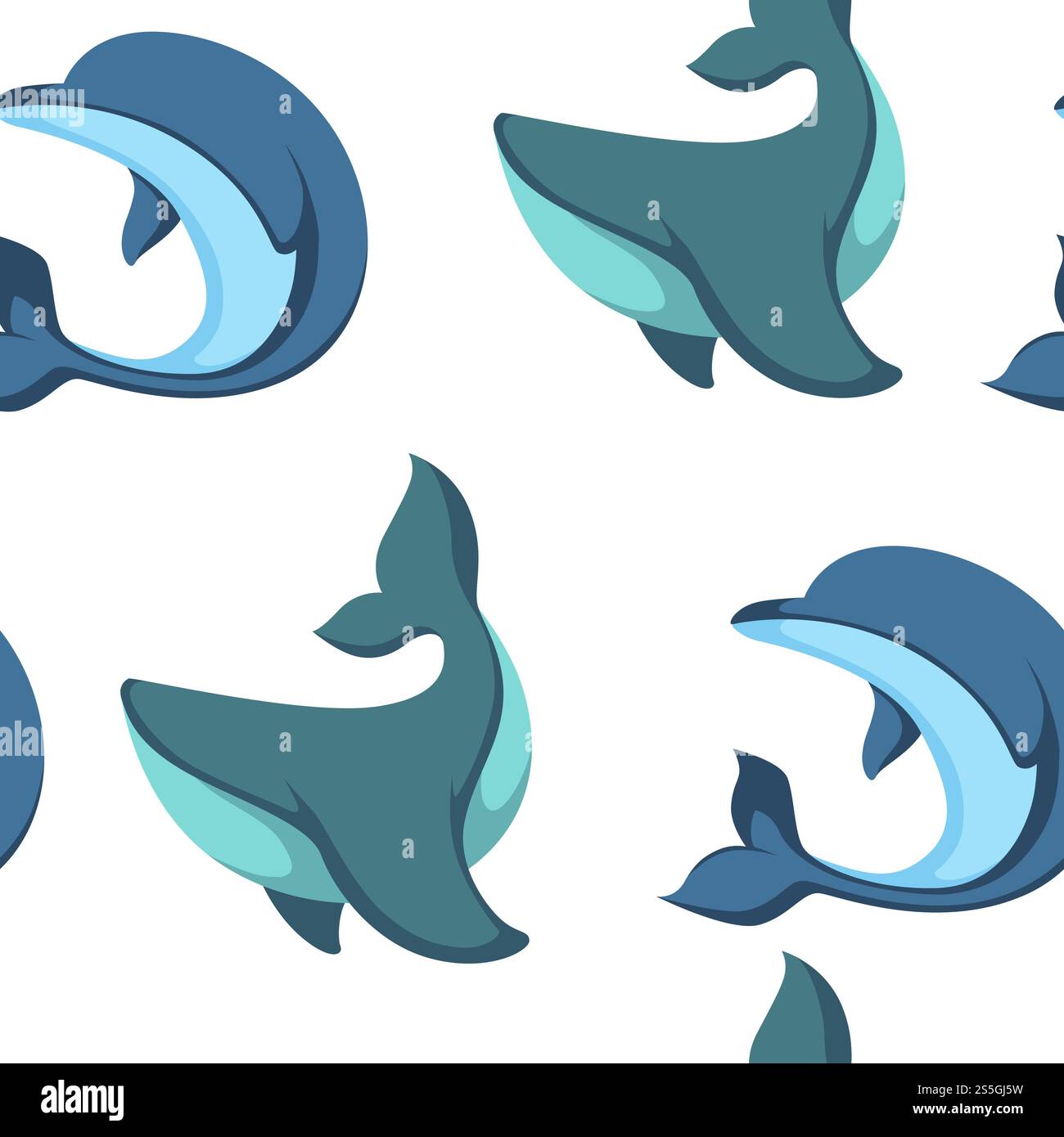 Ocean water and dolphin animals vector seamless pattern. Wildlife of ...