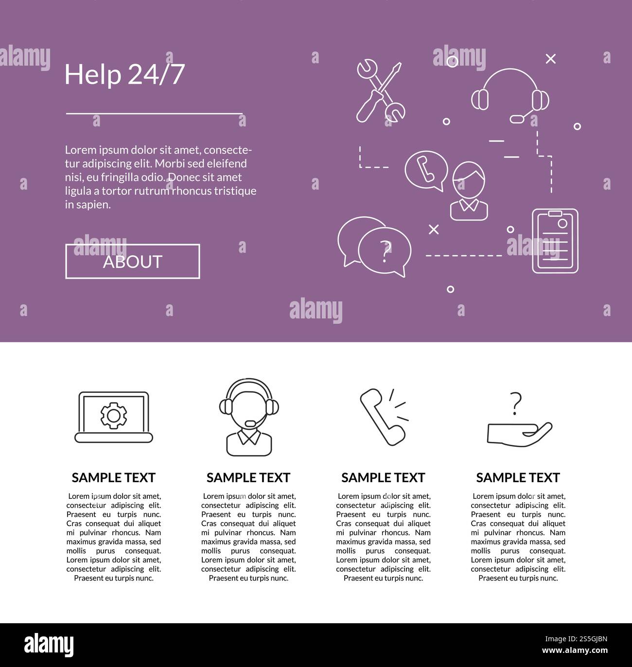 Vector line call support center icons landing page template ...