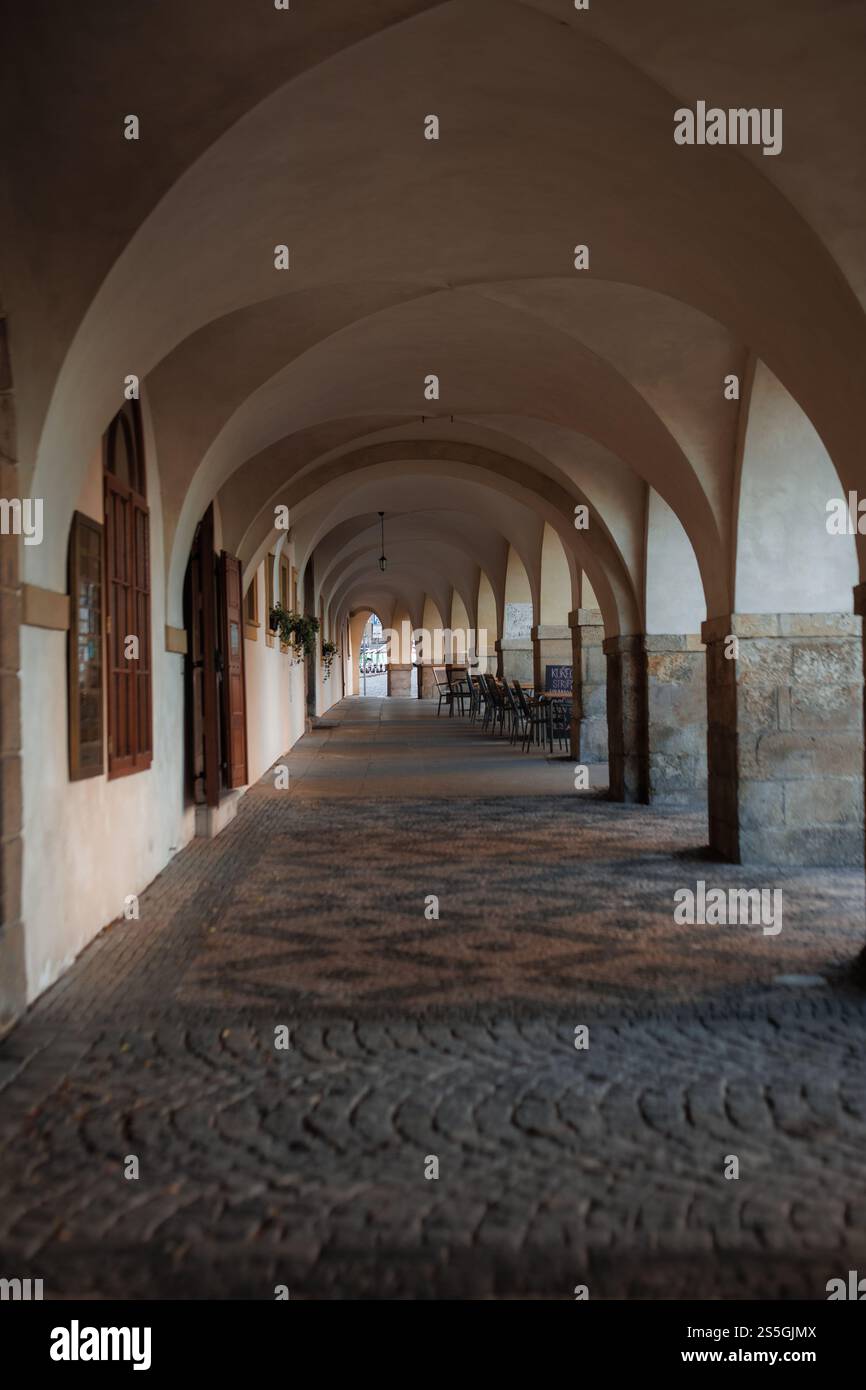 Prague, Czech republic - November 23, 2024: Arched corridor in prague ...