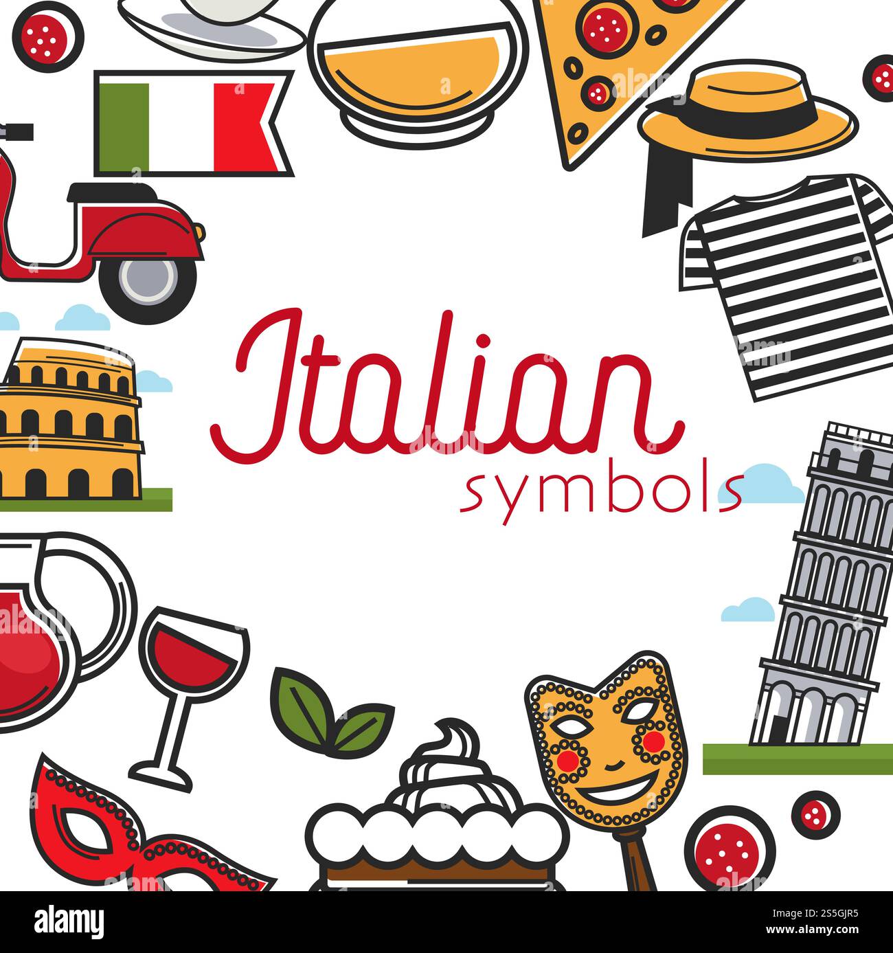 Italy sightseeing landmarks and famous travel attractions poster ...