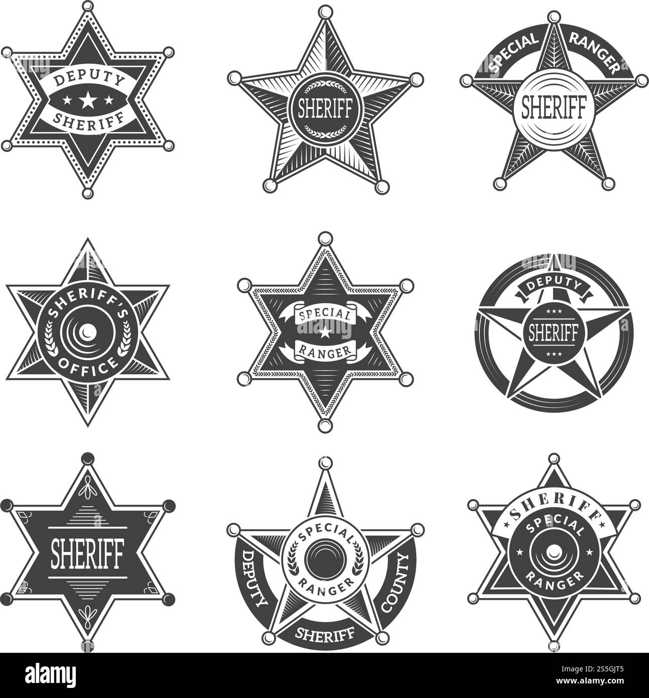 Sheriff stars badges. Western star texas and rangers shields or logos ...