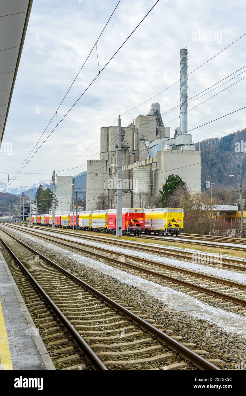 gmunden, austria, 14 jan 2025, sand wagons in front of the cement ...