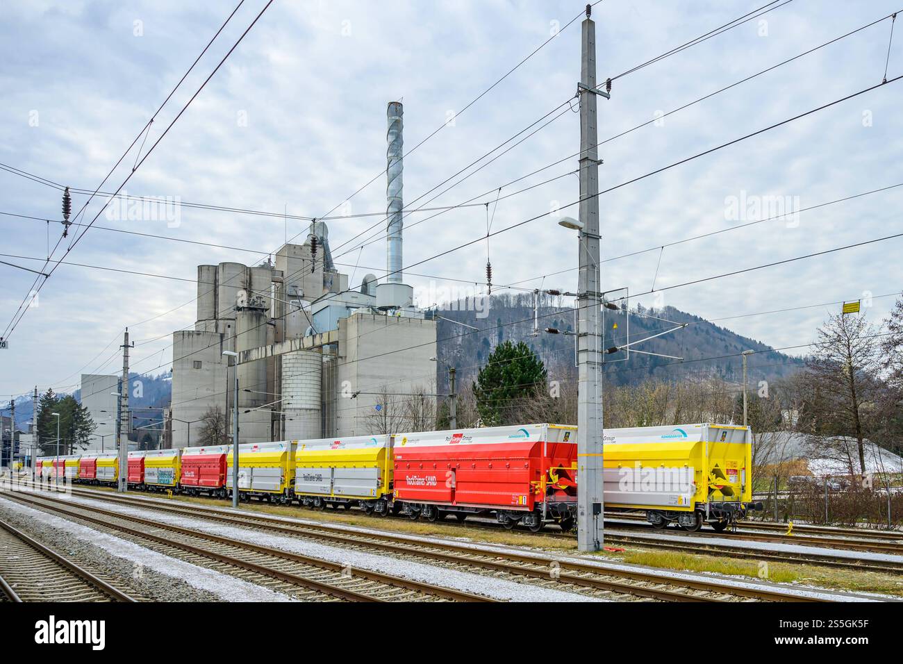gmunden, austria, 14 jan 2025, sand wagons in front of the cement ...