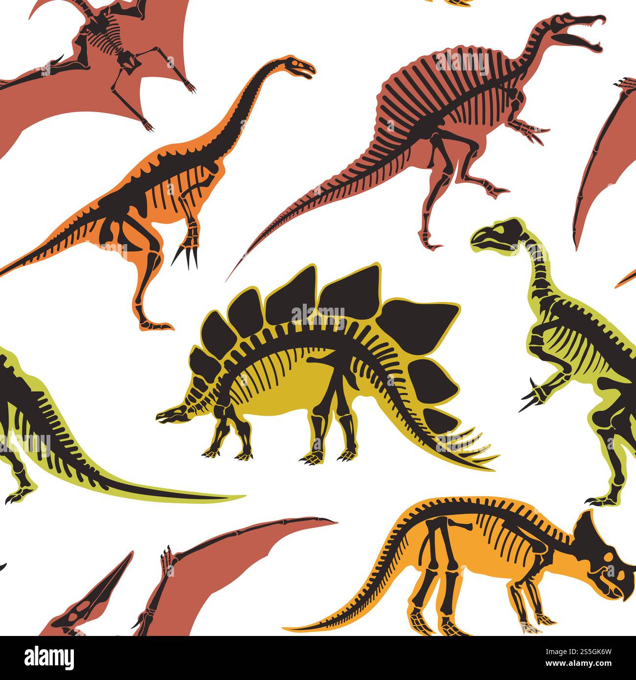 Dinosaurs and pterodactyl types of animals vector seamless pattern ...