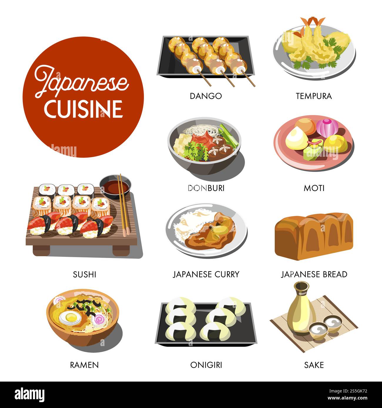 Japanese cuisine traditional dishes of ramen and udon donburi noodles ...