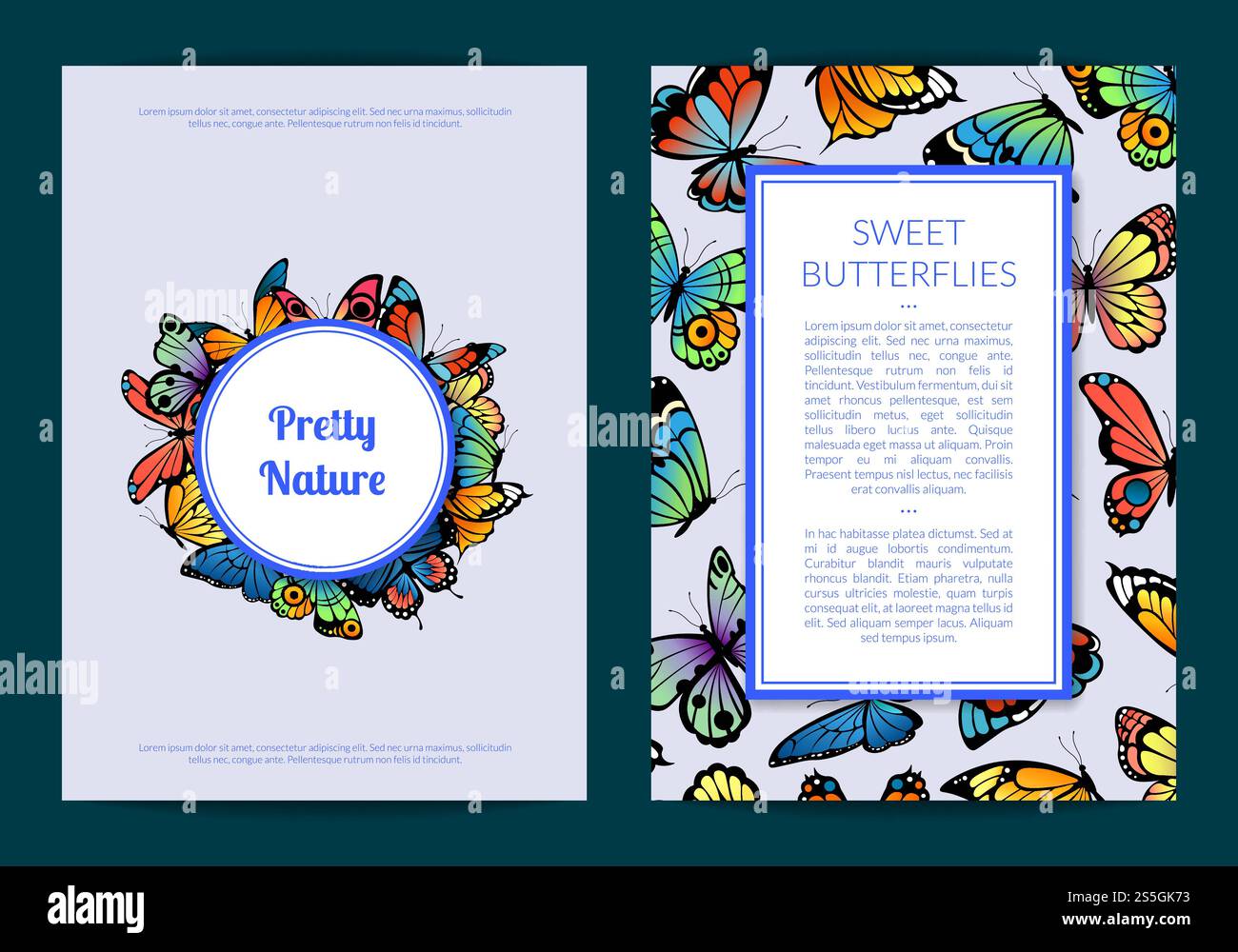 Vector decorative butterflies card or flyer template illustration. Set ...