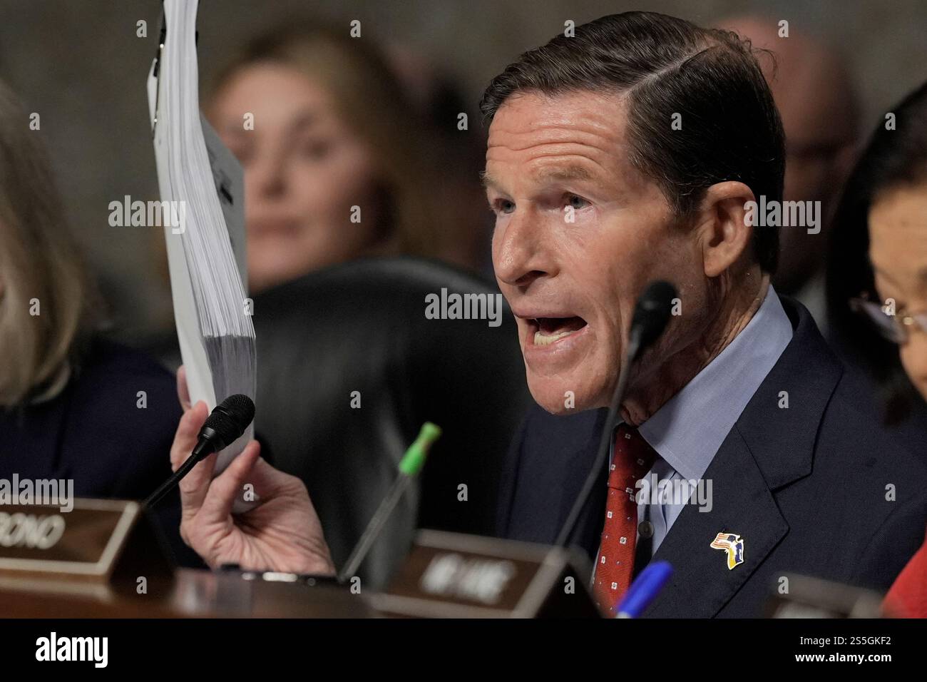 Sen. Richard Blumenthal, D-Ct., speaks during the Senate Armed Services ...
